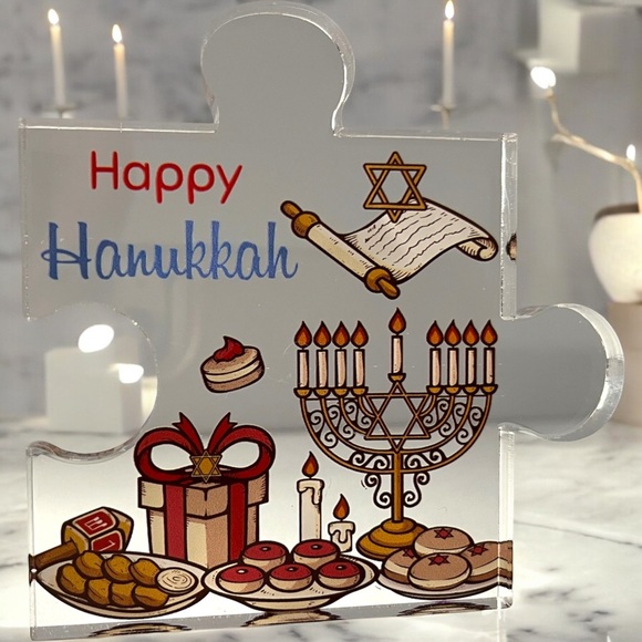 Holiday | Happy Hanukkah Acrylic Puzzle Piece Plaque With Festive ...